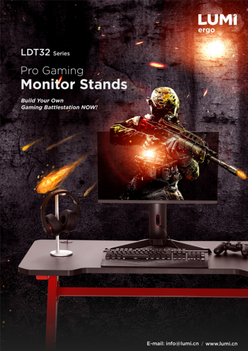 Single Screen Freestanding Pro Gaming Monitor Stand with Headphone ...