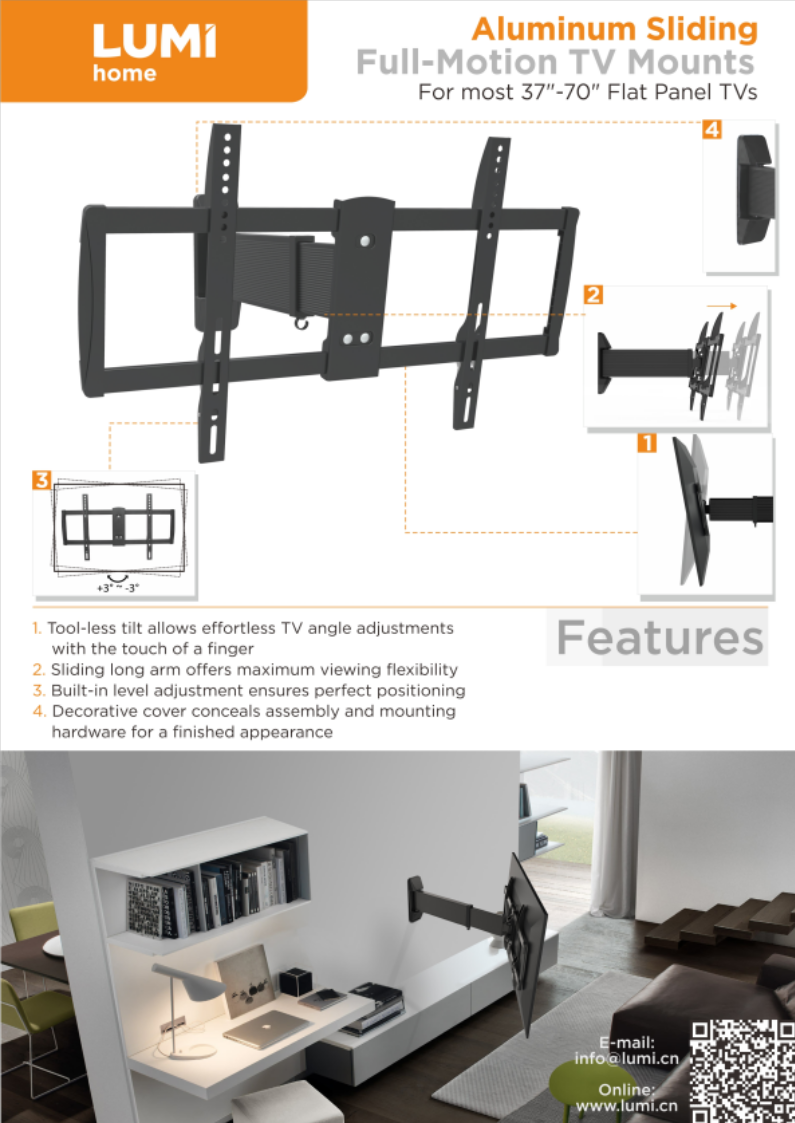 Aluminum Slim Sliding Full-Motion Curved & Flat Panel TV Wall Mount ...
