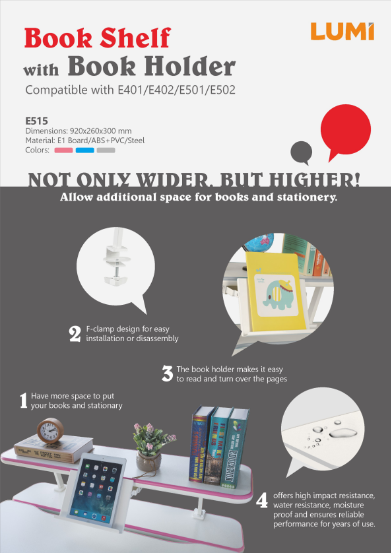 E515-Extended Book Shelf with Book Holder