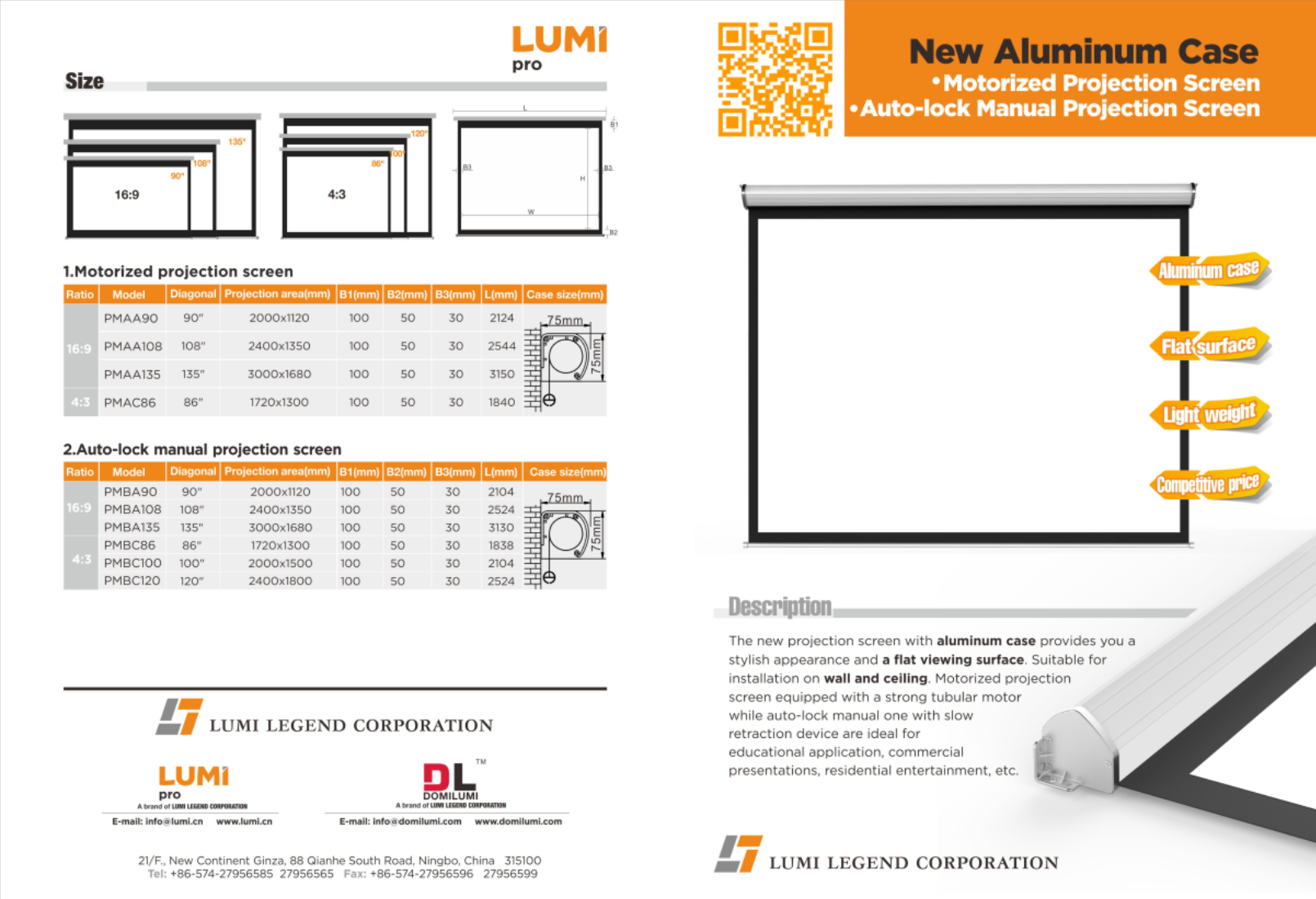 Aluminum Auto-lock Manual Projection Screen-120’’ /4:3 Supplier and ...