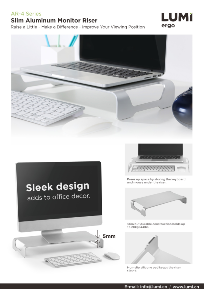 Slim Aluminum Monitor Riser(400x210x63mm) Supplier and Manufacturer- LUMI