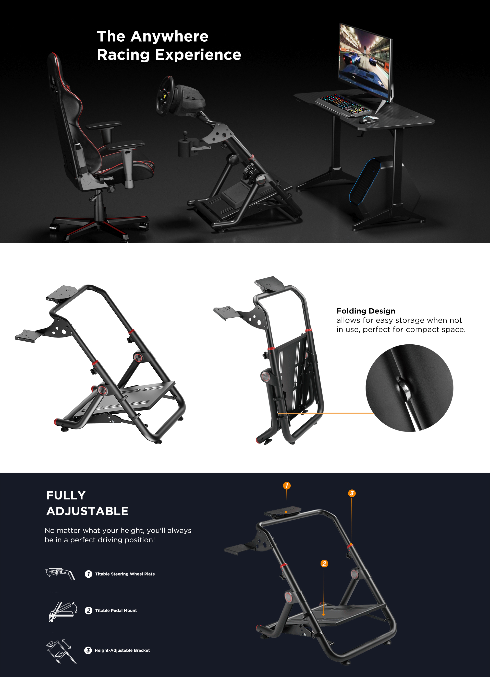 China Folding Racing Steering Wheel Stand with Gear Shifter Mount ...